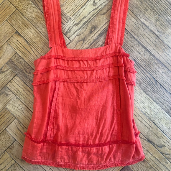 J. Crew | Tops | Jcrew Red Linen Top With Fringe | Poshmark